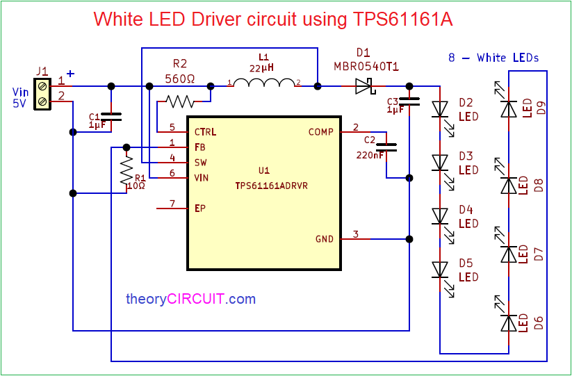 White LED Driver Circuit Using TPS61161A