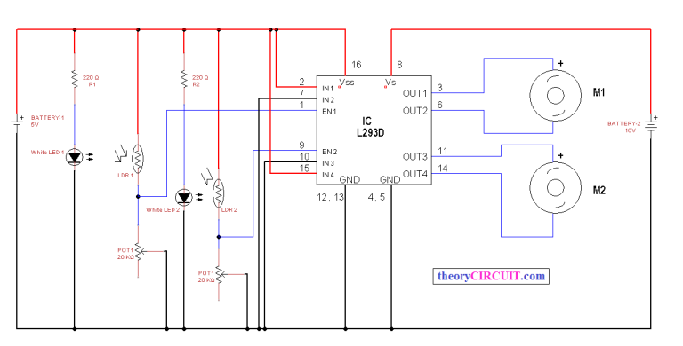 Line following robot using L293D - theoryCIRCUIT - The Online Community for Electronics and ...