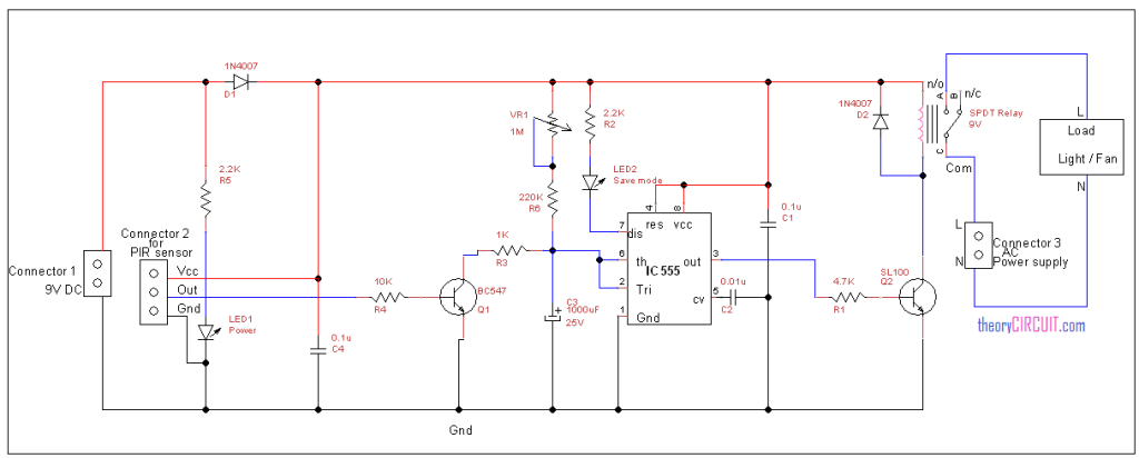 Power Saver Circuit Using Pir Sensor Theorycircuit Do It Yourself Electronics Projects