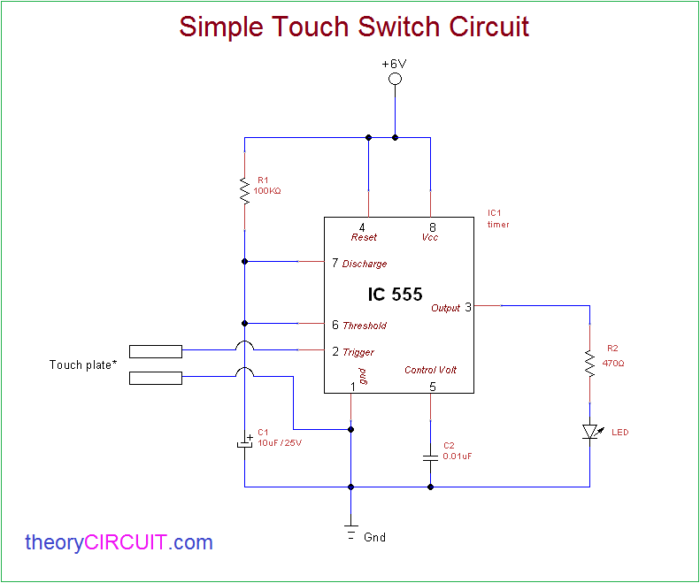 Touch Sensor Using Ic 555 Circuit Diagram