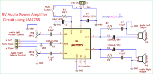 9V Audio Power Amplifier Circuit using LM4755