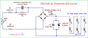 230 Volt AC Powered LED Circuit