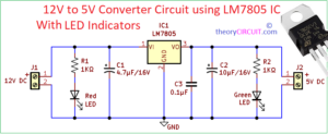 12V to 5V Converter Circuit using LM7805 IC