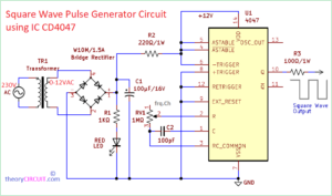 Square Wave Pulse Generator Circuit using IC CD4047