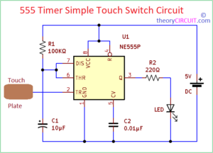 555 Timer Simple Touch Switch Circuit