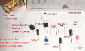 Variable DC Power Supply Circuit using IC 7812
