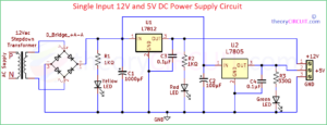 Single Input 12V and 5V DC Power Supply Circuit