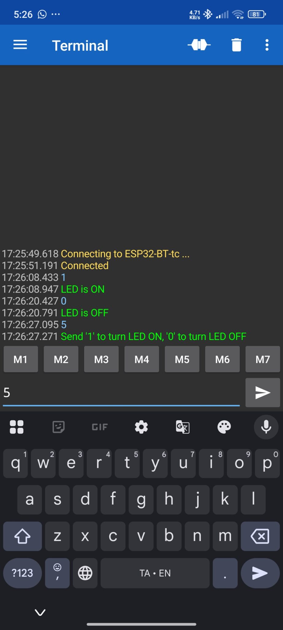 Control LED using Bluetooth on ESP32